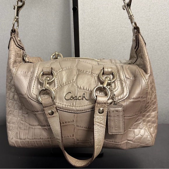 Coach | Bags | Coach Metallic Crocembossed Leather Shoulder Bag Style ...
